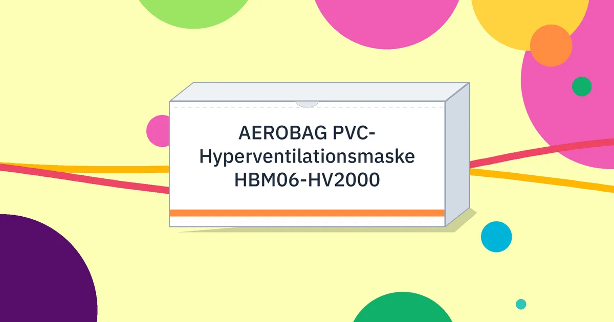 Symbolbild: Packung mit der Aufschrift AEROBAG PVC-Hyperventilationsmaske HBM06-HV2000 (PZN 01326672) – Verfügbarkeit und Bezug in Apotheken in Frankfurt am Main