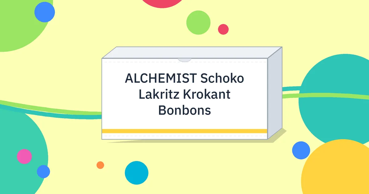 Symbolbild: Packung mit der Aufschrift ALCHEMIST Schoko Lakritz Krokant Bonbons (PZN 16827374) – Verfügbarkeit und Bezug in Apotheken in Frankfurt am Main