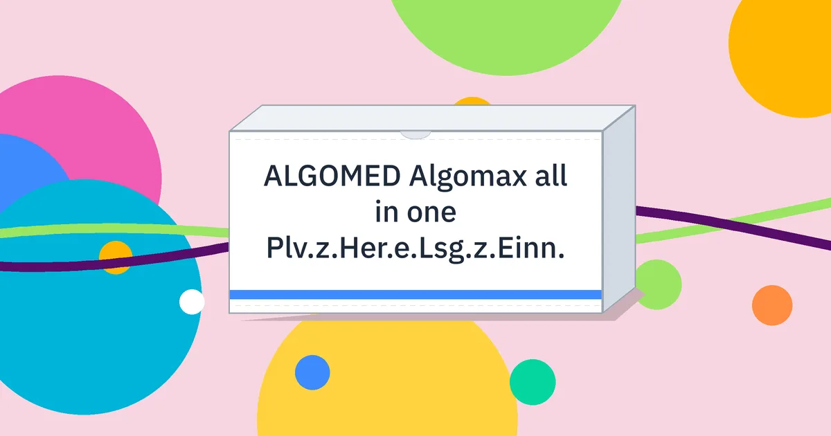 Symbolbild: Packung mit der Aufschrift ALGOMED Algomax all in one Plv.z.Her.e.Lsg.z.Einn. (PZN 20336587) – Verfügbarkeit und Bezug in Apotheken in Frankfurt am Main