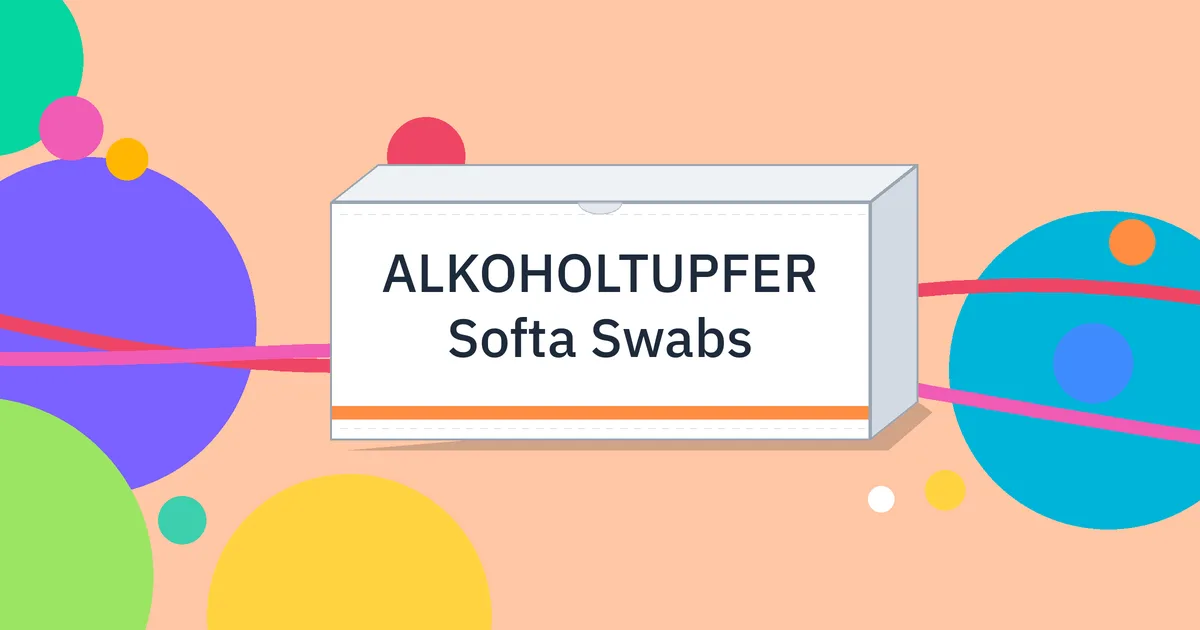 Symbolbild: Packung mit der Aufschrift ALKOHOLTUPFER Softa Swabs (PZN 08468837) – Verfügbarkeit und Bezug in Apotheken in Frankfurt am Main