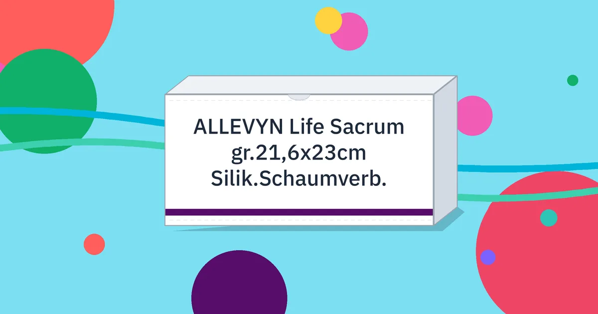 Symbolbild: Packung mit der Aufschrift ALLEVYN Life Sacrum gr.21,6x23cm Silik.Schaumverb. (PZN 17163580) – Verfügbarkeit und Bezug in Apotheken in Frankfurt am Main