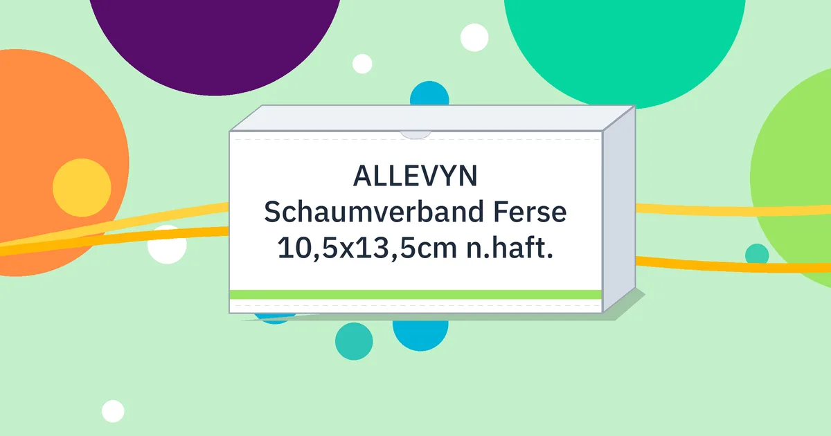 Symbolbild: Packung mit der Aufschrift ALLEVYN Schaumverband Ferse 10,5x13,5cm n.haft. (PZN 16013720) – Verfügbarkeit und Bezug in Apotheken in Frankfurt am Main