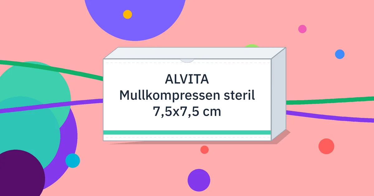 Symbolbild: Packung mit der Aufschrift ALVITA Mullkompressen steril 7,5x7,5 cm (PZN 16811479) – Verfügbarkeit und Bezug in Apotheken in Frankfurt am Main
