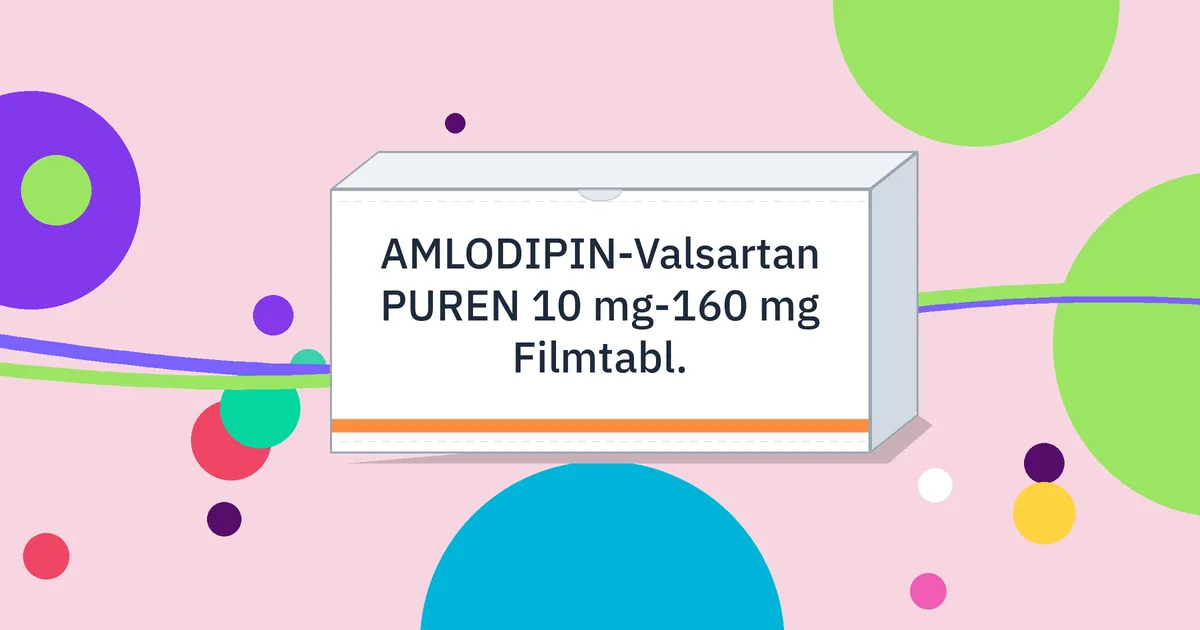 Symbolbild: Packung mit der Aufschrift AMLODIPIN-Valsartan PUREN 10 mg-160 mg Filmtabl. (PZN 12352419) – Verfügbarkeit und Bezug in Apotheken in Frankfurt am Main