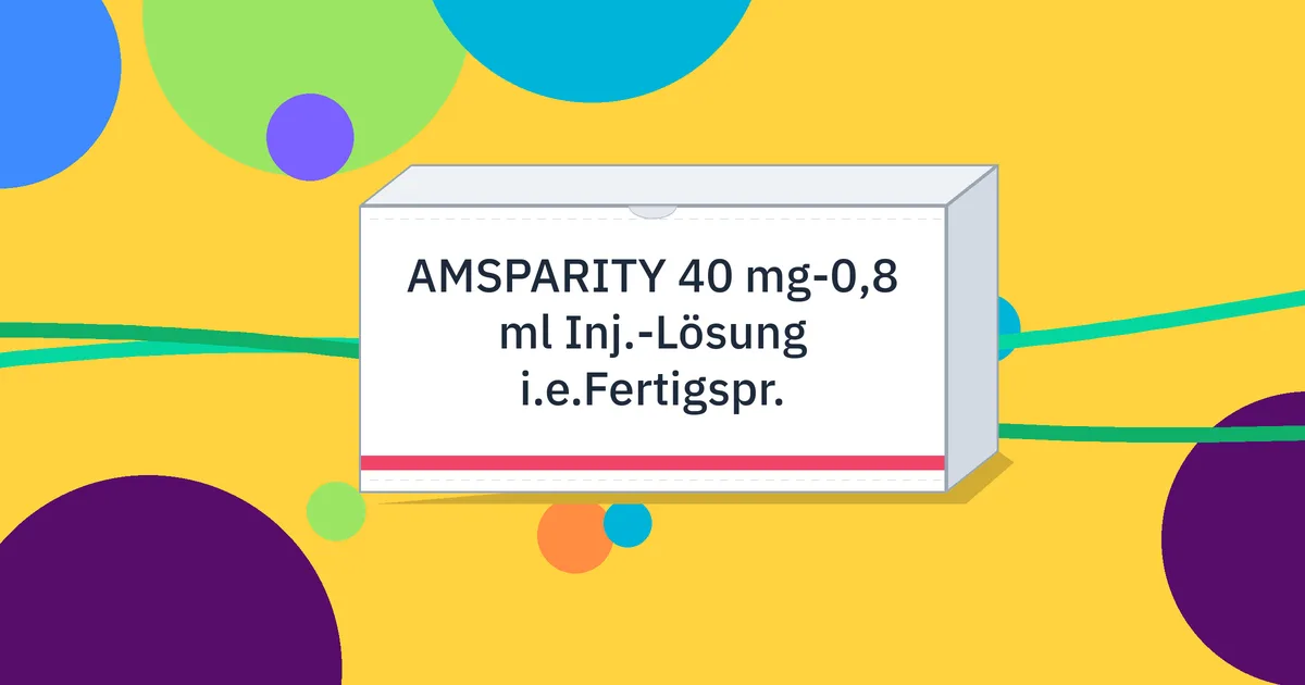 Symbolbild: Packung mit der Aufschrift AMSPARITY 40 mg-0,8 ml Inj.-Lösung i.e.Fertigspr. (PZN 19518165) – Verfügbarkeit und Bezug in Apotheken in Frankfurt am Main