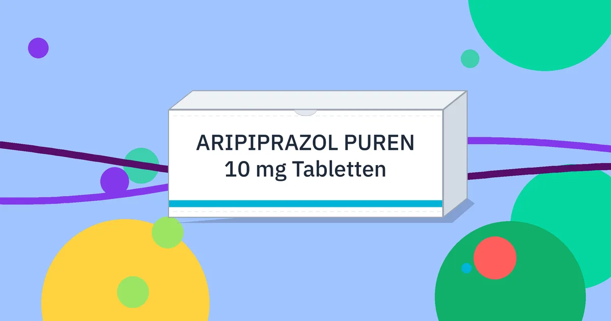 Symbolbild: Packung mit der Aufschrift ARIPIPRAZOL PUREN 10 mg Tabletten (PZN 10319056) – Verfügbarkeit und Bezug in Apotheken in Frankfurt am Main