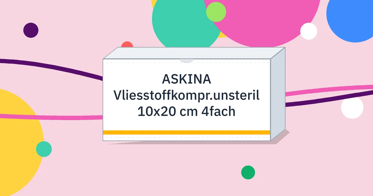 Symbolbild: Packung mit der Aufschrift ASKINA Vliesstoffkompr.unsteril 10x20 cm 4fach (PZN 10041112) – Verfügbarkeit und Bezug in Apotheken in Frankfurt am Main