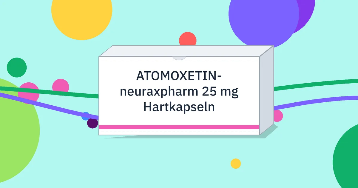 Symbolbild: Packung mit der Aufschrift ATOMOXETIN-neuraxpharm 25 mg Hartkapseln (PZN 14330238) – Verfügbarkeit und Bezug in Apotheken in Frankfurt am Main