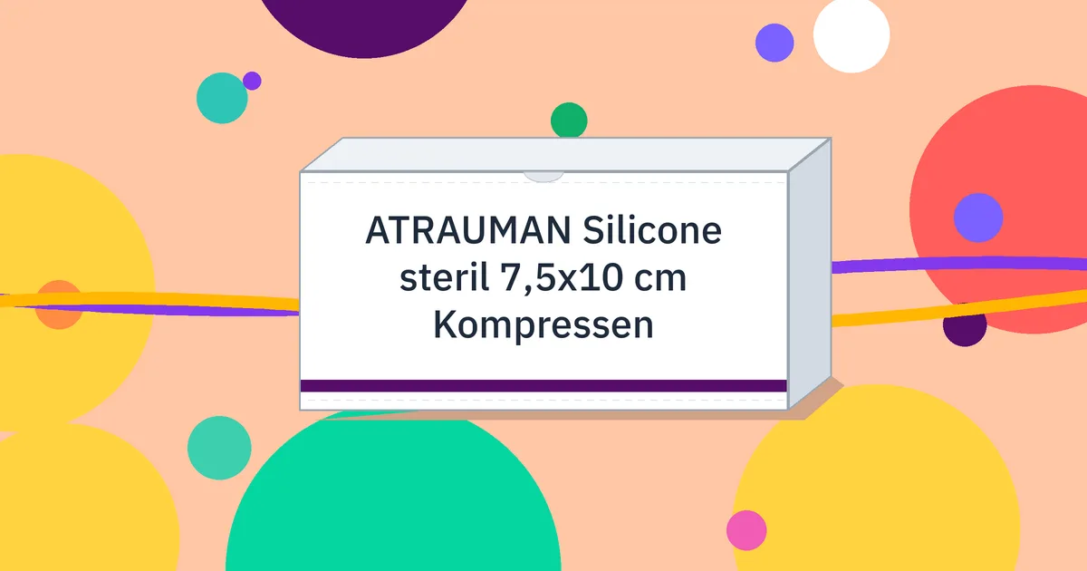 Symbolbild: Packung mit der Aufschrift ATRAUMAN Silicone steril 7,5x10 cm Kompressen (PZN 16348797) – Verfügbarkeit und Bezug in Apotheken in Frankfurt am Main