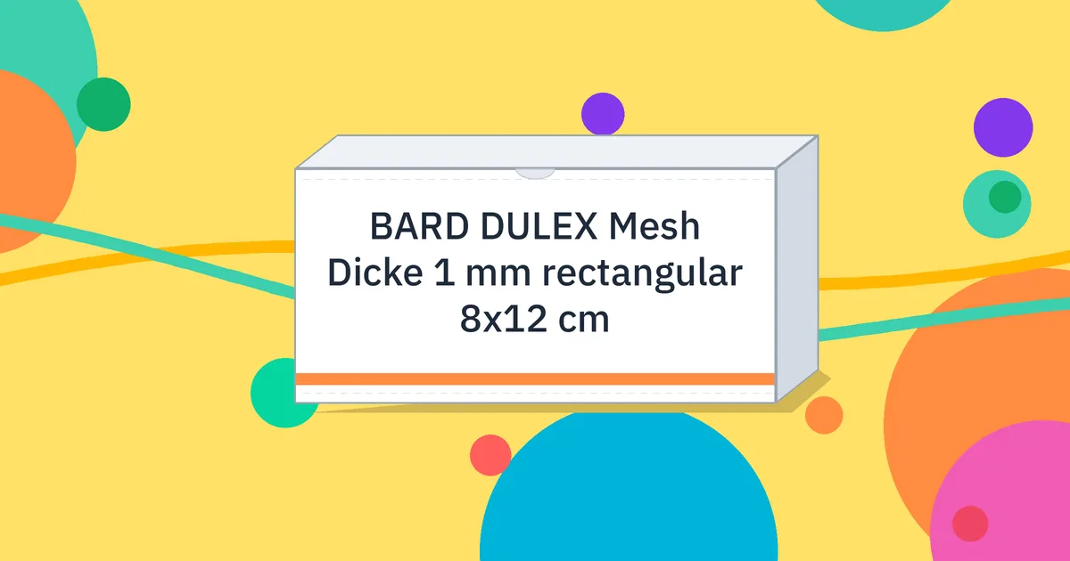 Symbolbild: Packung mit der Aufschrift BARD DULEX Mesh Dicke 1 mm rectangular 8x12 cm (PZN 03750807) – Verfügbarkeit und Bezug in Apotheken in Frankfurt am Main