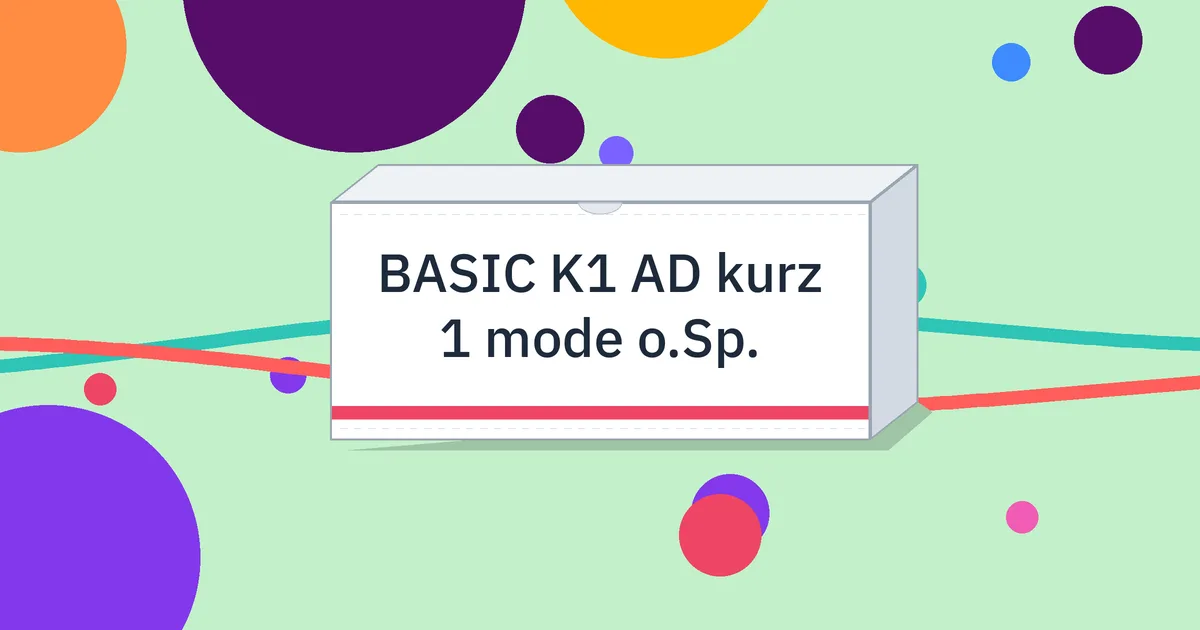 Symbolbild: Packung mit der Aufschrift BASIC K1 AD kurz 1 mode o.Sp. (PZN 20257178) – Verfügbarkeit und Bezug in Apotheken in Frankfurt am Main