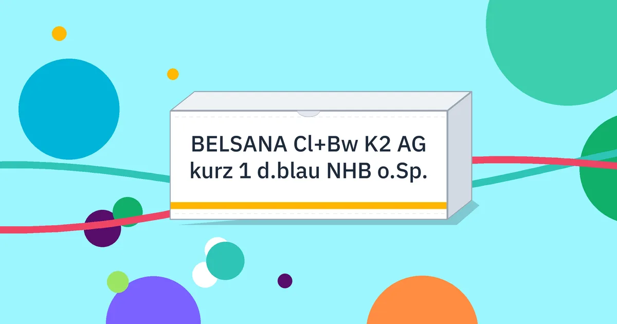 Symbolbild: Packung mit der Aufschrift BELSANA Cl+Bw K2 AG kurz 1 d.blau NHB o.Sp. (PZN 15626840) – Verfügbarkeit und Bezug in Apotheken in Frankfurt am Main