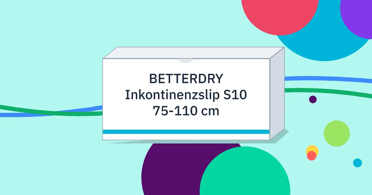 Symbolbild: Packung mit der Aufschrift BETTERDRY Inkontinenzslip S10 75-110 cm (PZN 15617918) – Verfügbarkeit und Bezug in Apotheken in Frankfurt am Main