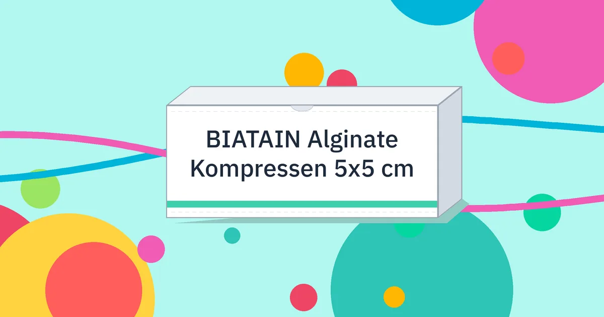 Symbolbild: Packung mit der Aufschrift BIATAIN Alginate Kompressen 5x5 cm (PZN 19223435) – Verfügbarkeit und Bezug in Apotheken in Frankfurt am Main