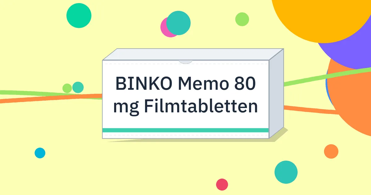 Symbolbild: Packung mit der Aufschrift BINKO Memo 80 mg Filmtabletten (PZN 16168859) – Verfügbarkeit und Bezug in Apotheken in Frankfurt am Main