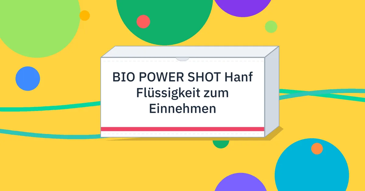 Symbolbild: Packung mit der Aufschrift BIO POWER SHOT Hanf Flüssigkeit zum Einnehmen (PZN 18713321) – Verfügbarkeit und Bezug in Apotheken in Frankfurt am Main