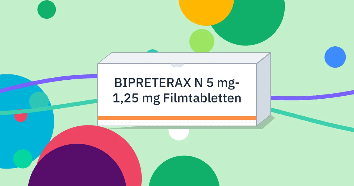 Symbolbild: Packung mit der Aufschrift BIPRETERAX N 5 mg-1,25 mg Filmtabletten (PZN 12635531) – Verfügbarkeit und Bezug in Apotheken in Frankfurt am Main