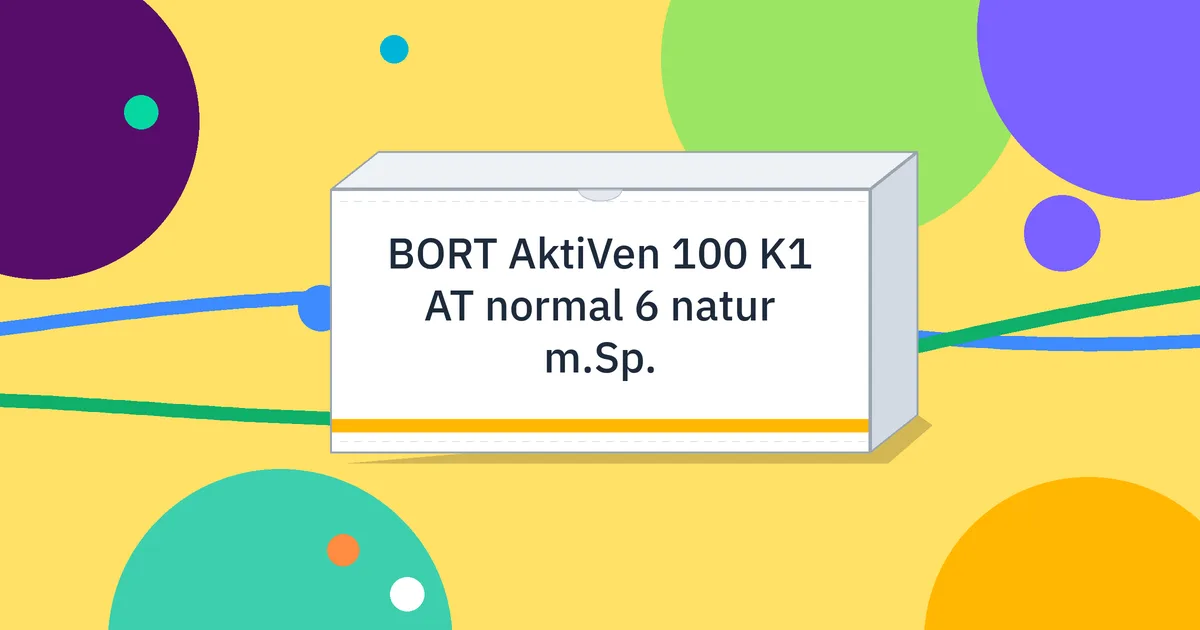 Symbolbild: Packung mit der Aufschrift BORT AktiVen 100 K1 AT normal 6 natur m.Sp. (PZN 13736441) – Verfügbarkeit und Bezug in Apotheken in Frankfurt am Main