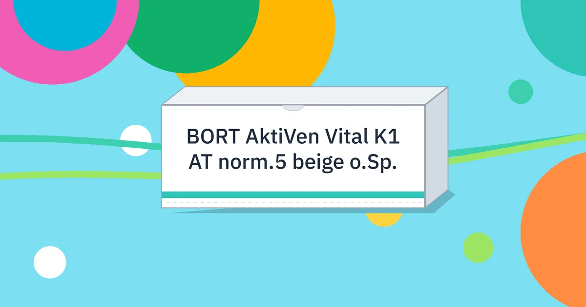 Symbolbild: Packung mit der Aufschrift BORT AktiVen Vital K1 AT norm.5 beige o.Sp. (PZN 13738316) – Verfügbarkeit und Bezug in Apotheken in Frankfurt am Main