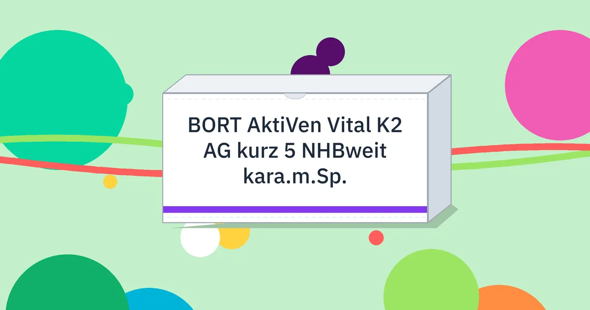 Symbolbild: Packung mit der Aufschrift BORT AktiVen Vital K2 AG kurz 5 NHBweit kara.m.Sp. (PZN 12384589) – Verfügbarkeit und Bezug in Apotheken in Frankfurt am Main
