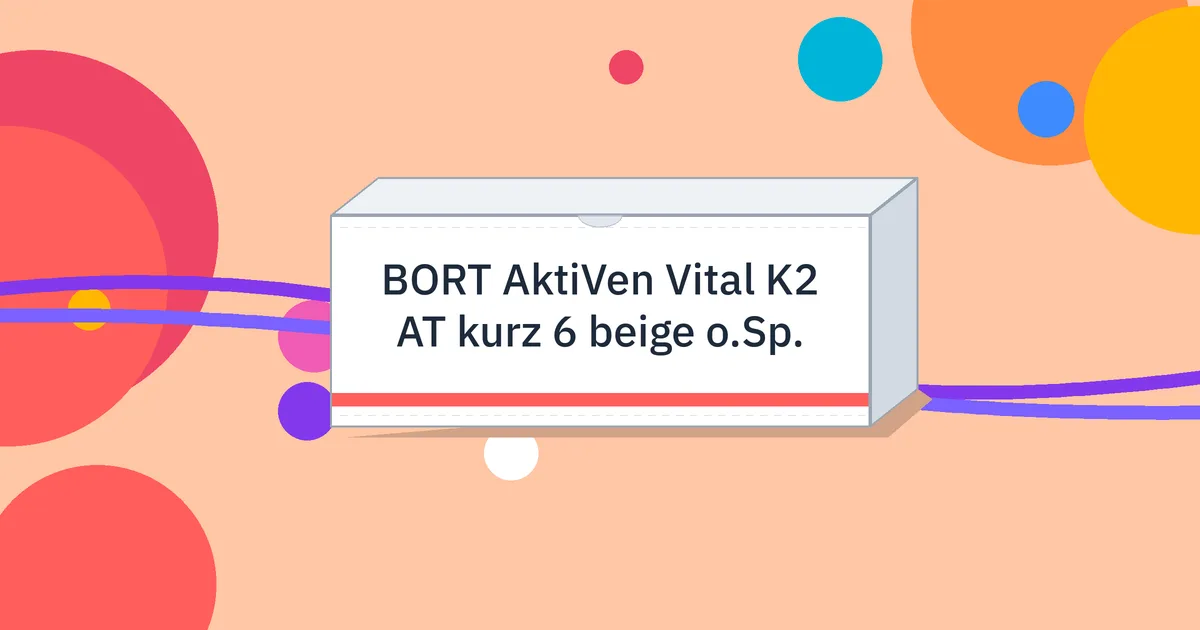 Symbolbild: Packung mit der Aufschrift BORT AktiVen Vital K2 AT kurz 6 beige o.Sp. (PZN 13739095) – Verfügbarkeit und Bezug in Apotheken in Frankfurt am Main