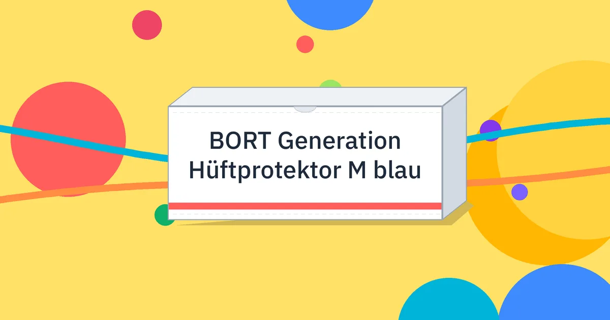 Symbolbild: Packung mit der Aufschrift BORT Generation Hüftprotektor M blau (PZN 11581589) – Verfügbarkeit und Bezug in Apotheken in Frankfurt am Main