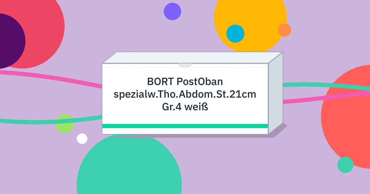 Symbolbild: Packung mit der Aufschrift BORT PostOban spezialw.Tho.Abdom.St.21cm Gr.4 weiß (PZN 11581106) – Verfügbarkeit und Bezug in Apotheken in Frankfurt am Main