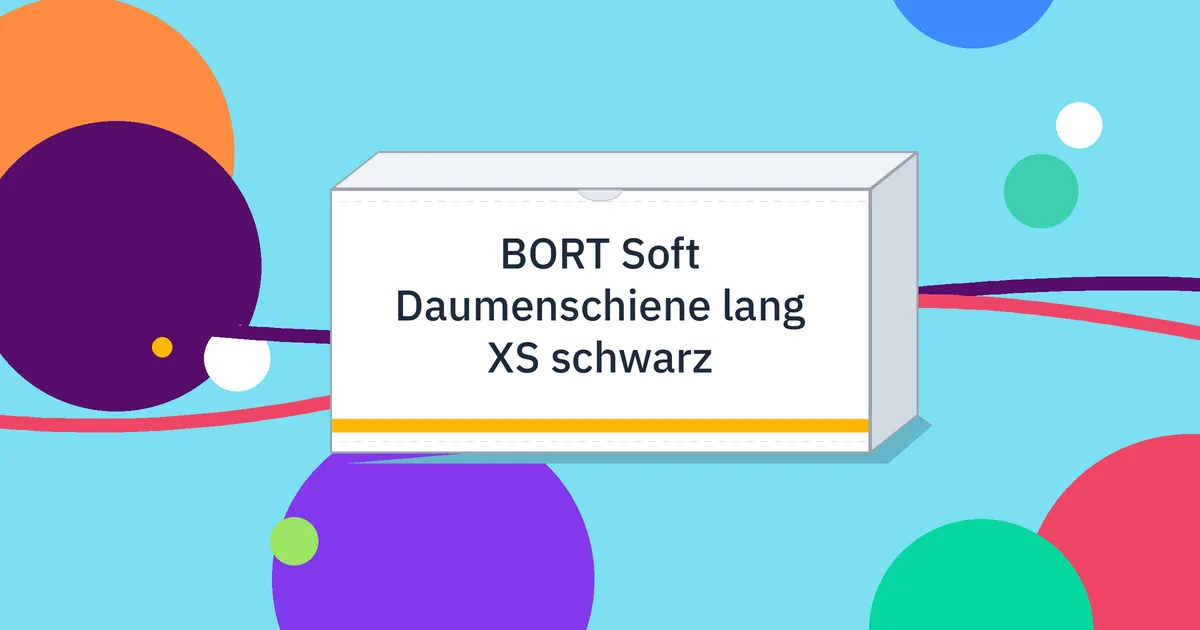 Symbolbild: Packung mit der Aufschrift BORT Soft Daumenschiene lang XS schwarz (PZN 12372511) – Verfügbarkeit und Bezug in Apotheken in Frankfurt am Main
