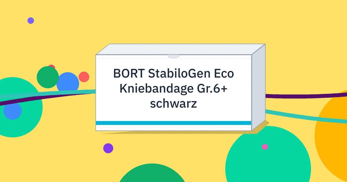 Symbolbild: Packung mit der Aufschrift BORT StabiloGen Eco Kniebandage Gr.6+ schwarz (PZN 16845461) – Verfügbarkeit und Bezug in Apotheken in Frankfurt am Main