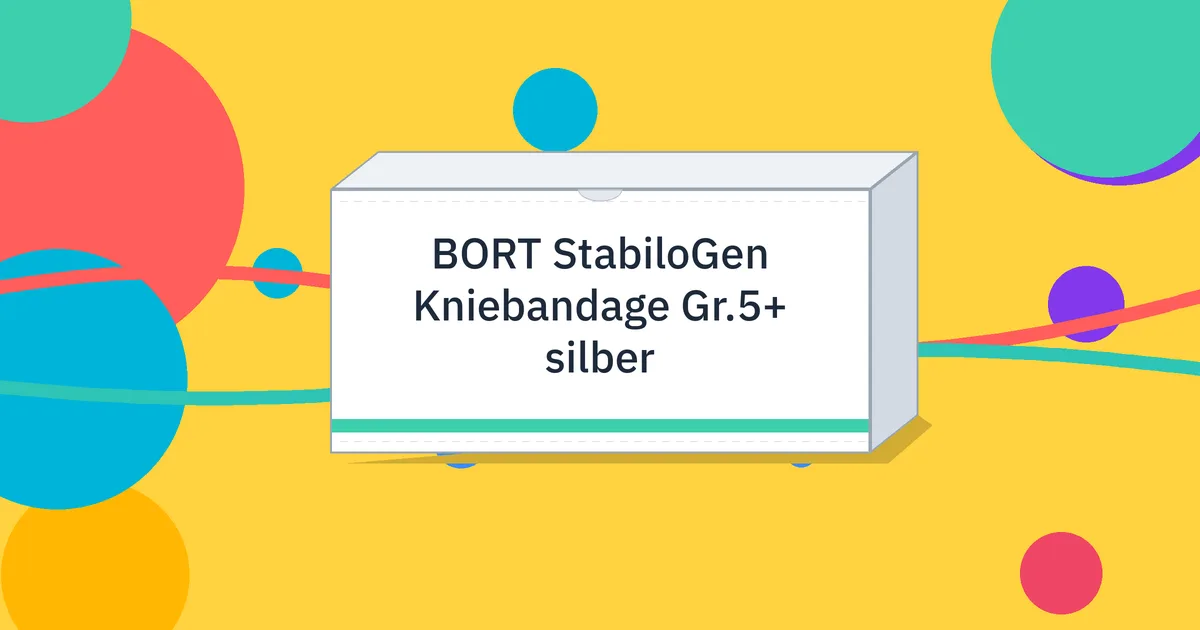 Symbolbild: Packung mit der Aufschrift BORT StabiloGen Kniebandage Gr.5+ silber (PZN 16846868) – Verfügbarkeit und Bezug in Apotheken in Frankfurt am Main
