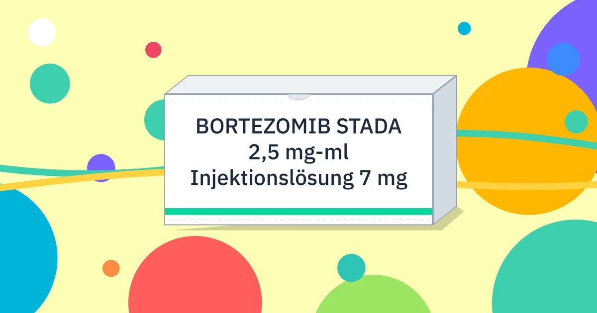 Symbolbild: Packung mit der Aufschrift BORTEZOMIB STADA 2,5 mg-ml Injektionslösung 7 mg (PZN 18190834) – Verfügbarkeit und Bezug in Apotheken in Frankfurt am Main