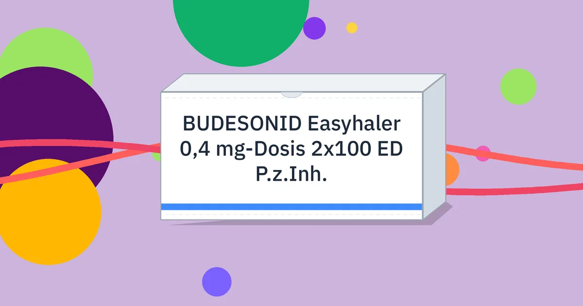 Symbolbild: Packung mit der Aufschrift BUDESONID Easyhaler 0,4 mg-Dosis 2x100 ED P.z.Inh. (PZN 09235064) – Verfügbarkeit und Bezug in Apotheken in Frankfurt am Main