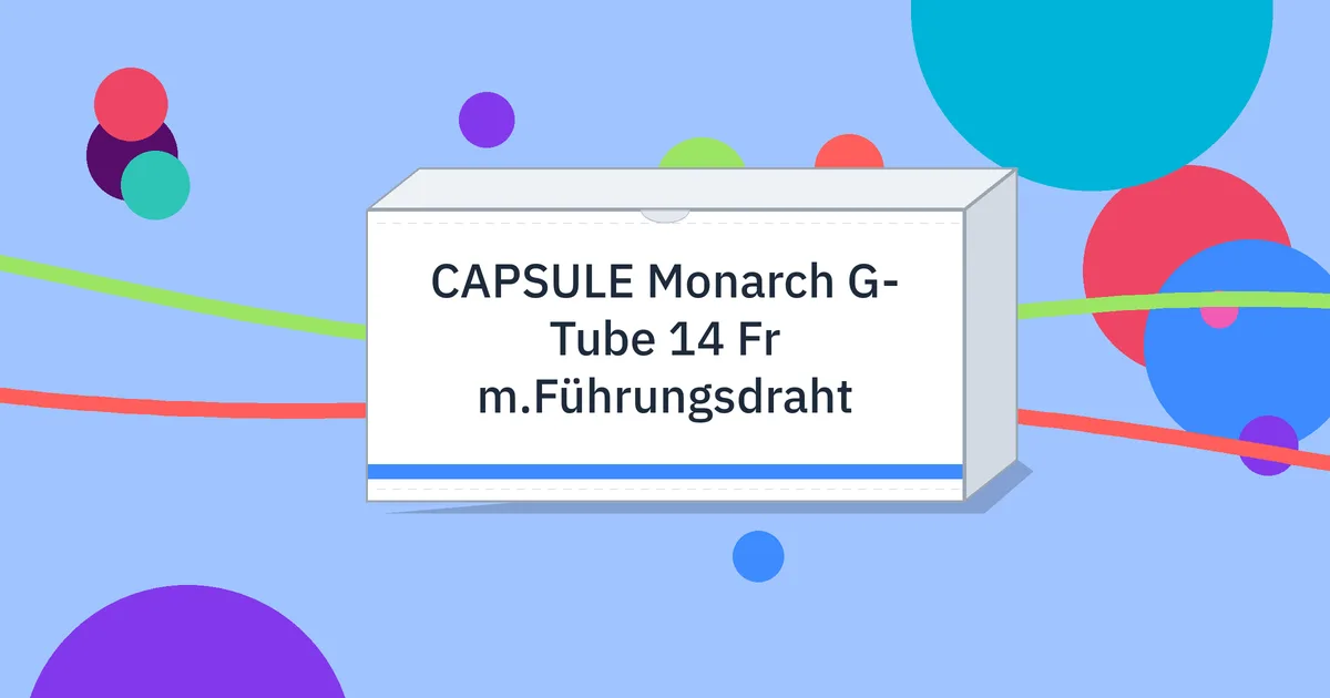 Symbolbild: Packung mit der Aufschrift CAPSULE Monarch G-Tube 14 Fr m.Führungsdraht (PZN 14344648) – Verfügbarkeit und Bezug in Apotheken in Frankfurt am Main