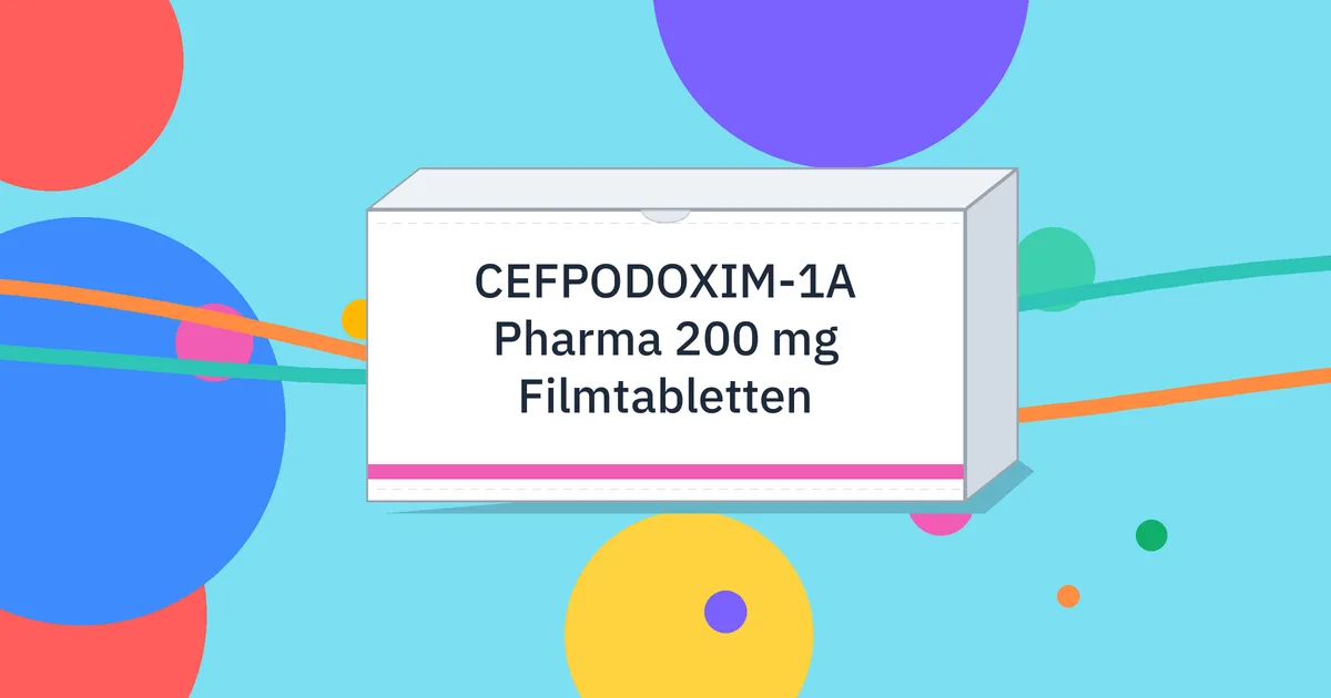 Symbolbild: Packung mit der Aufschrift CEFPODOXIM-1A Pharma 200 mg Filmtabletten (PZN 02719267) – Verfügbarkeit und Bezug in Apotheken in Frankfurt am Main