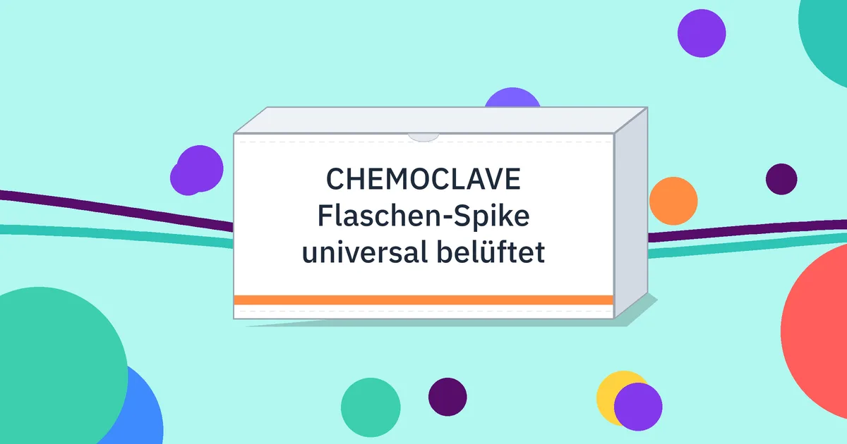Symbolbild: Packung mit der Aufschrift CHEMOCLAVE Flaschen-Spike universal belüftet (PZN 19443941) – Verfügbarkeit und Bezug in Apotheken in Frankfurt am Main