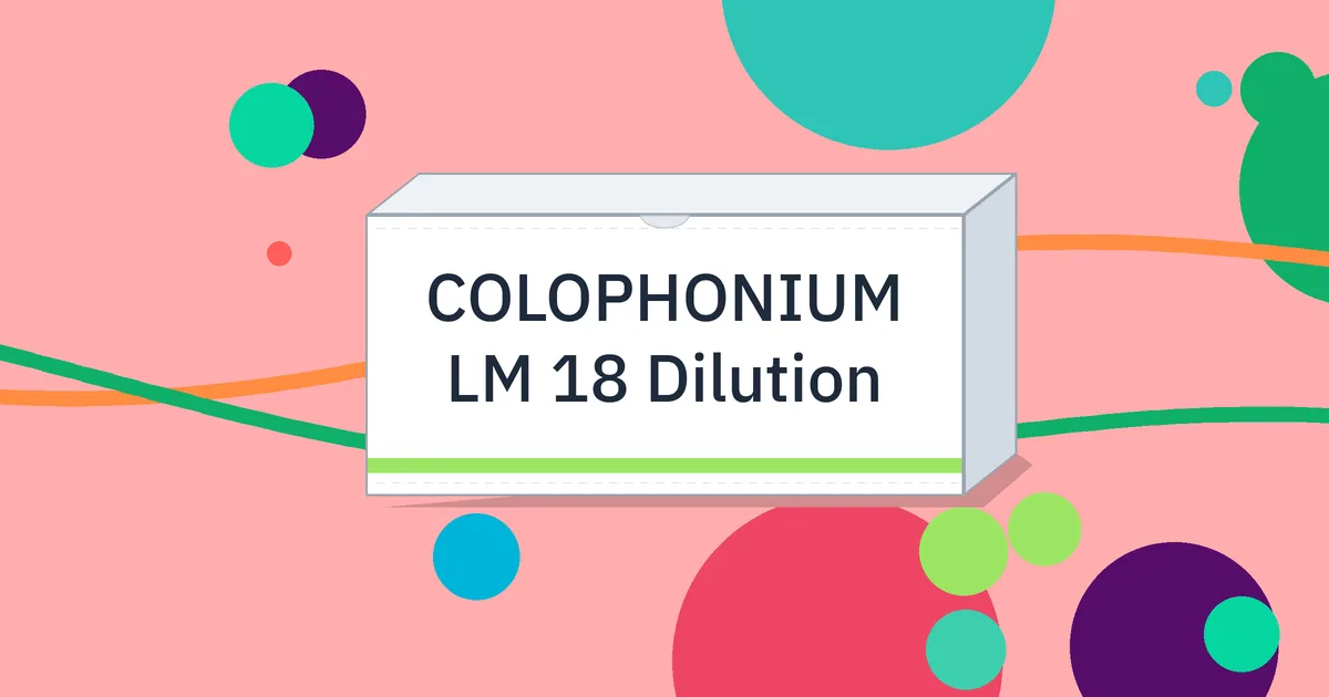 Symbolbild: Packung mit der Aufschrift COLOPHONIUM LM 18 Dilution (PZN 13448357) – Verfügbarkeit und Bezug in Apotheken in Frankfurt am Main