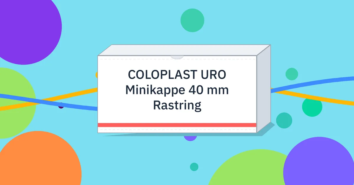 Symbolbild: Packung mit der Aufschrift COLOPLAST URO Minikappe 40 mm Rastring (PZN 07207833) – Verfügbarkeit und Bezug in Apotheken in Frankfurt am Main