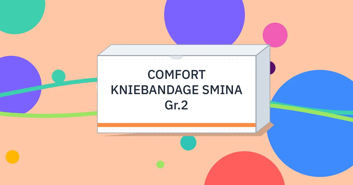 Symbolbild: Packung mit der Aufschrift COMFORT KNIEBANDAGE SMINA Gr.2 (PZN 20162934) – Verfügbarkeit und Bezug in Apotheken in Frankfurt am Main