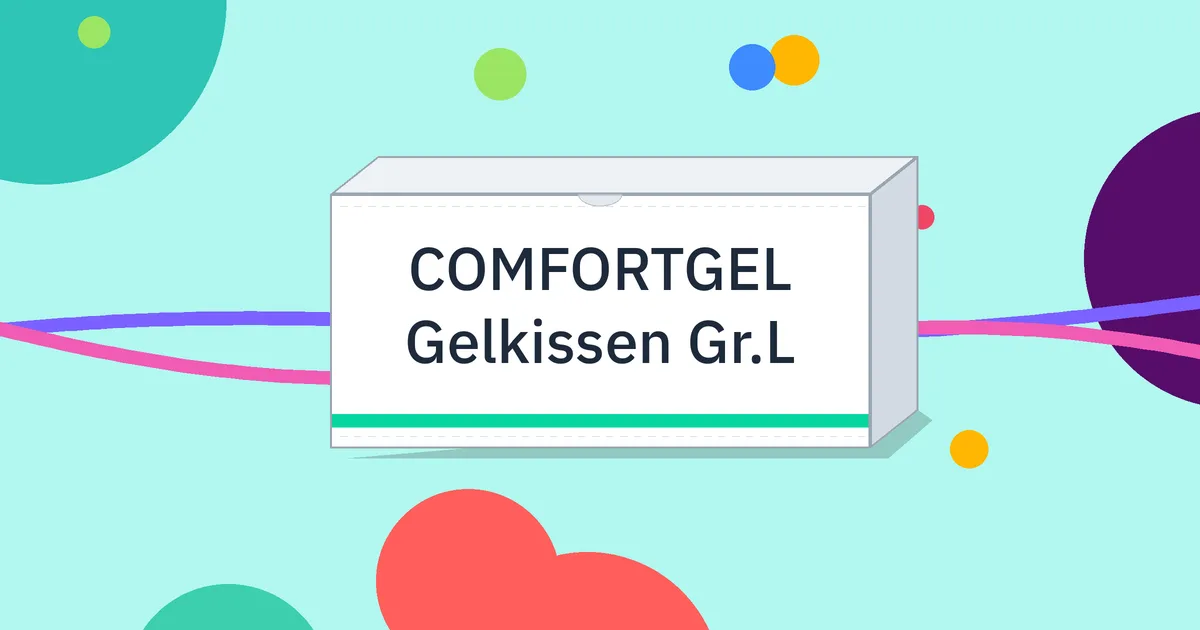 Symbolbild: Packung mit der Aufschrift COMFORTGEL Gelkissen Gr.L (PZN 00076411) – Verfügbarkeit und Bezug in Apotheken in Frankfurt am Main