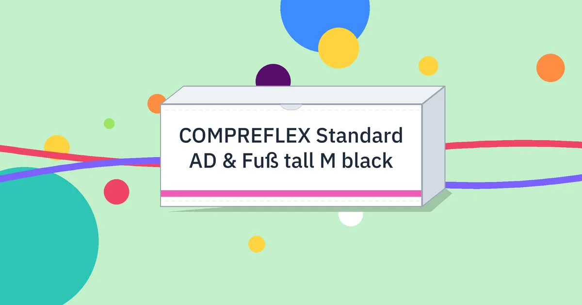 Symbolbild: Packung mit der Aufschrift COMPREFLEX Standard AD & Fuß tall M black (PZN 19534218) – Verfügbarkeit und Bezug in Apotheken in Frankfurt am Main