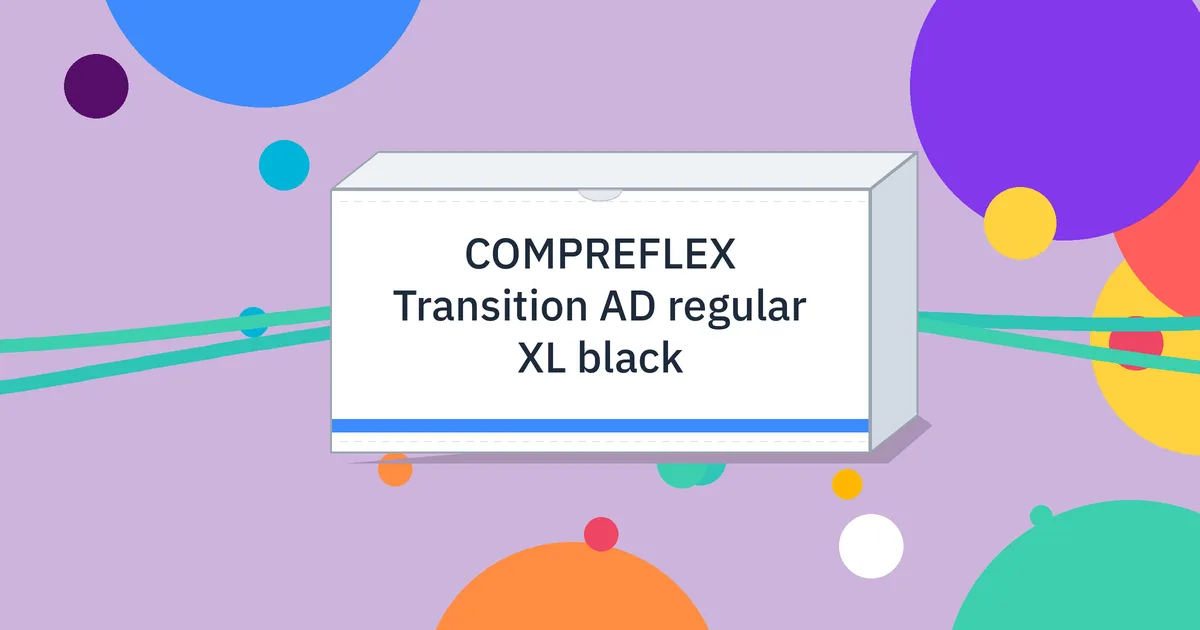 Symbolbild: Packung mit der Aufschrift COMPREFLEX Transition AD regular XL black (PZN 19534419) – Verfügbarkeit und Bezug in Apotheken in Frankfurt am Main