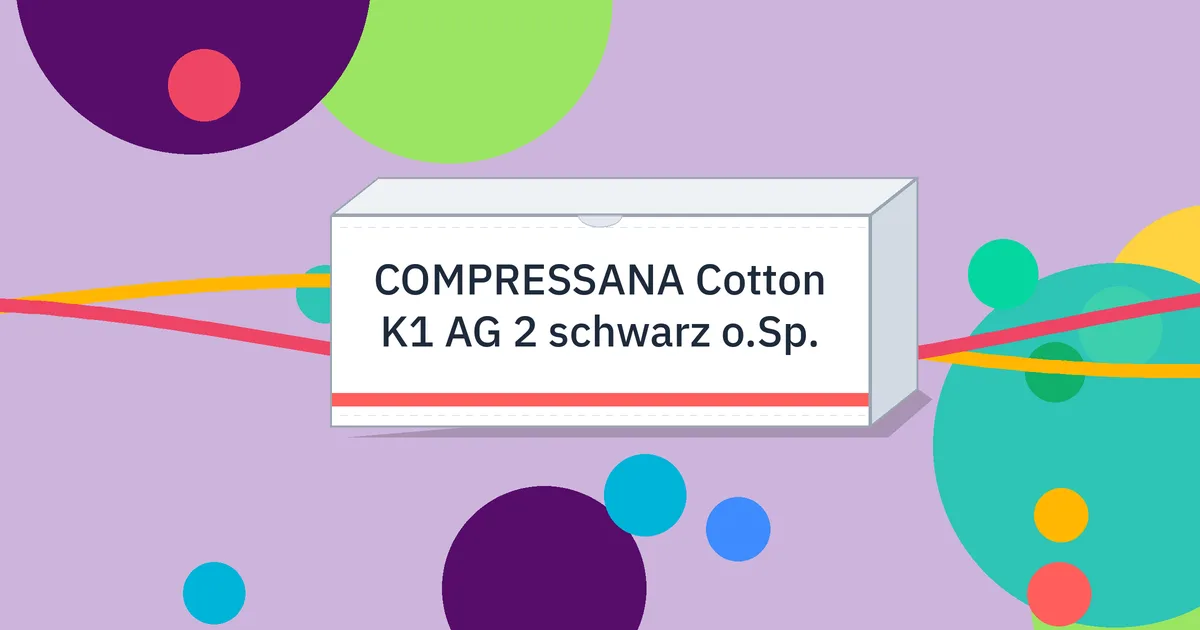 Symbolbild: Packung mit der Aufschrift COMPRESSANA Cotton K1 AG 2 schwarz o.Sp. (PZN 11392931) – Verfügbarkeit und Bezug in Apotheken in Frankfurt am Main