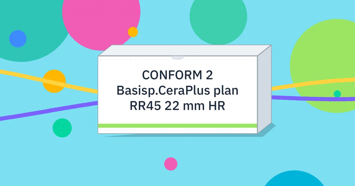 Symbolbild: Packung mit der Aufschrift CONFORM 2 Basisp.CeraPlus plan RR45 22 mm HR (PZN 16944625) – Verfügbarkeit und Bezug in Apotheken in Frankfurt am Main