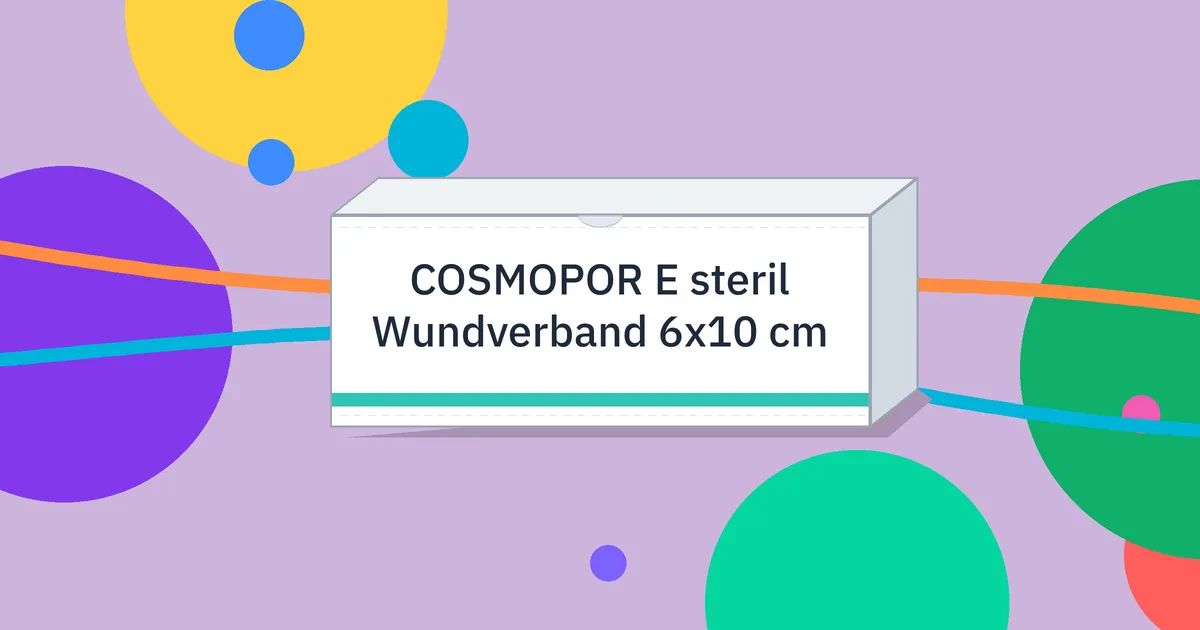 Symbolbild: Packung mit der Aufschrift COSMOPOR E steril Wundverband 6x10 cm (PZN 19397164) – Verfügbarkeit und Bezug in Apotheken in Frankfurt am Main