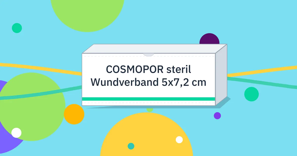 Symbolbild: Packung mit der Aufschrift COSMOPOR steril Wundverband 5x7,2 cm (PZN 16205112) – Verfügbarkeit und Bezug in Apotheken in Frankfurt am Main