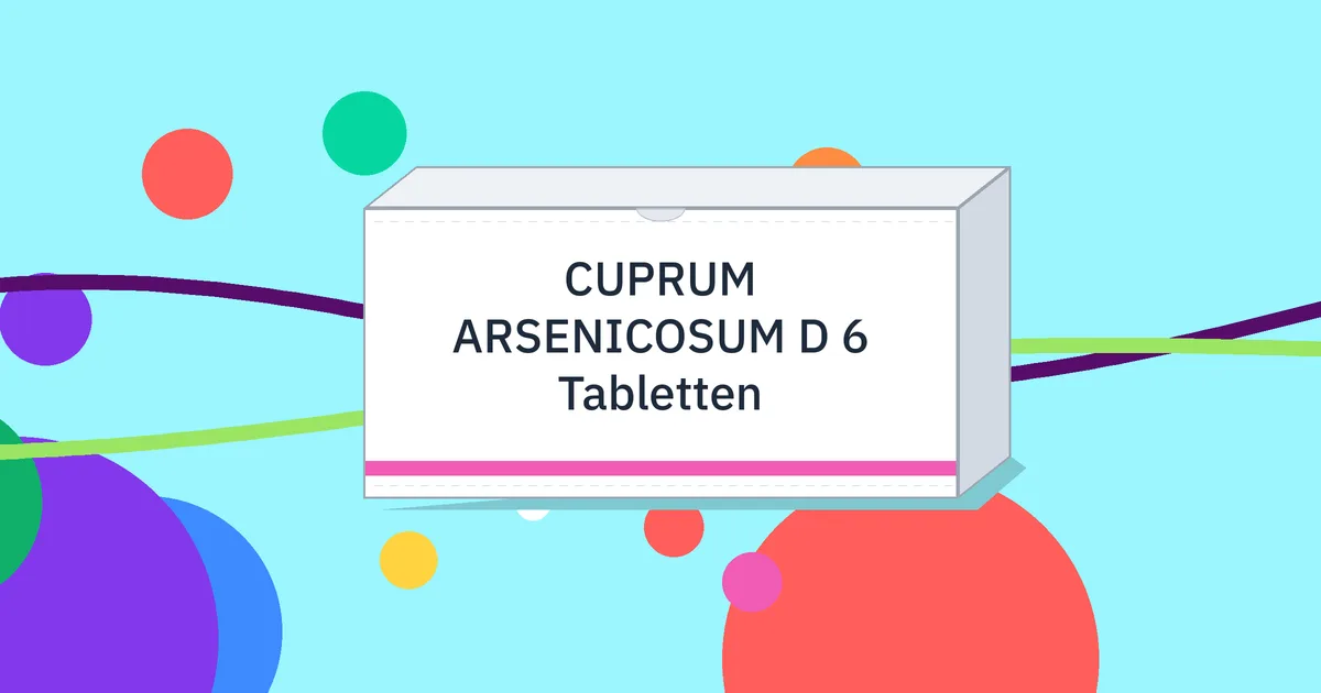 Symbolbild: Packung mit der Aufschrift CUPRUM ARSENICOSUM D 6 Tabletten (PZN 01768542) – Verfügbarkeit und Bezug in Apotheken in Frankfurt am Main