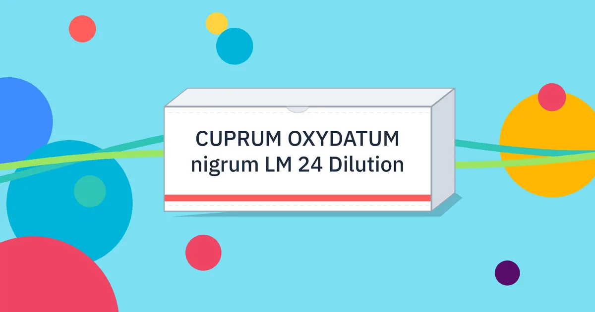Symbolbild: Packung mit der Aufschrift CUPRUM OXYDATUM nigrum LM 24 Dilution (PZN 13458806) – Verfügbarkeit und Bezug in Apotheken in Frankfurt am Main