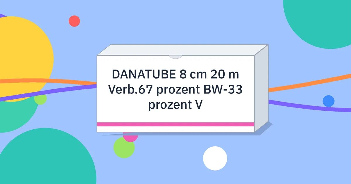 Symbolbild: Packung mit der Aufschrift DANATUBE 8 cm 20 m Verb.67 prozent BW-33 prozent V (PZN 07637195) – Verfügbarkeit und Bezug in Apotheken in Frankfurt am Main