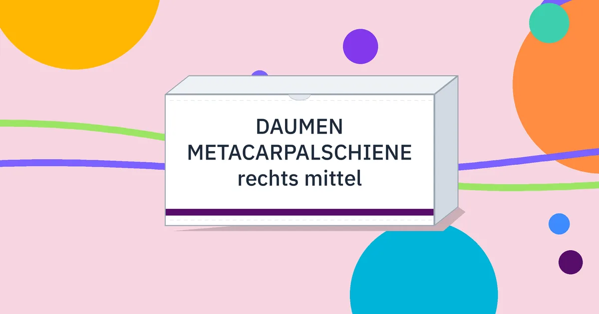 Symbolbild: Packung mit der Aufschrift DAUMEN METACARPALSCHIENE rechts mittel (PZN 02639367) – Verfügbarkeit und Bezug in Apotheken in Frankfurt am Main