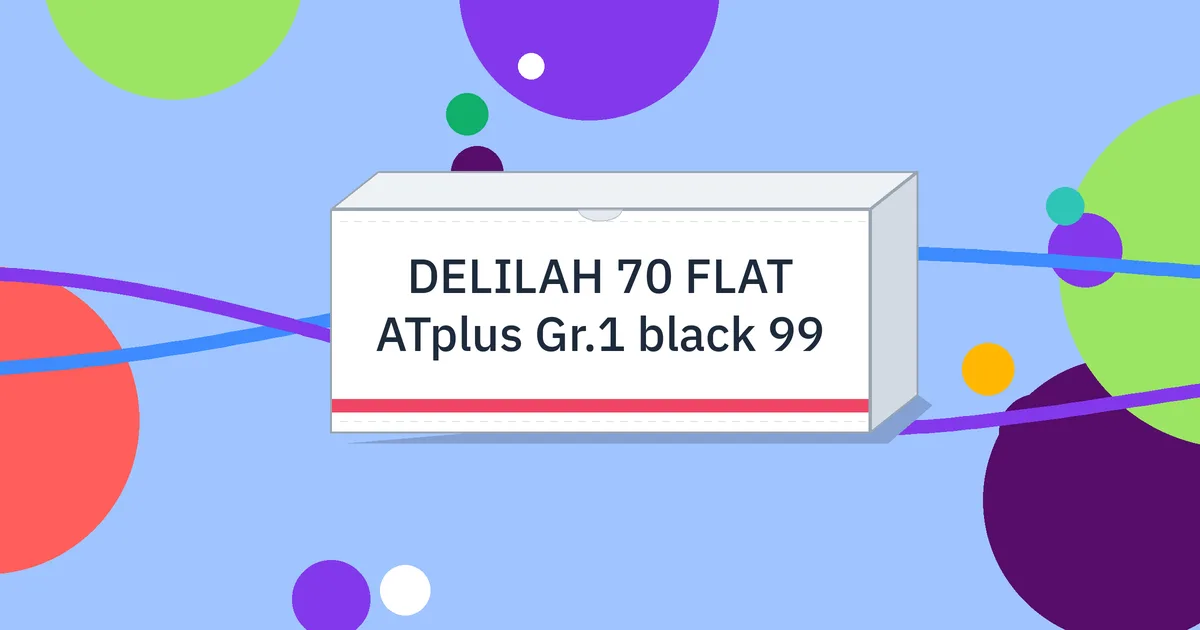 Symbolbild: Packung mit der Aufschrift DELILAH 70 FLAT ATplus Gr.1 black 99 (PZN 13848499) – Verfügbarkeit und Bezug in Apotheken in Frankfurt am Main